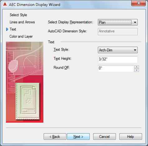 To Change the Style Properties with the AEC Dimension Style Wizard