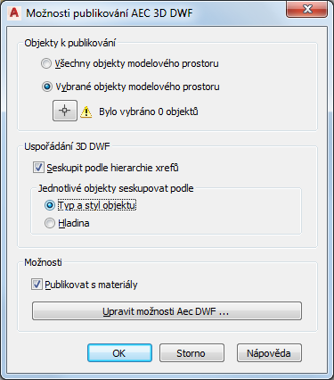 Publikování souboru 3D DWF nebo 3D DWFx s automatickými daty sady vlastností
