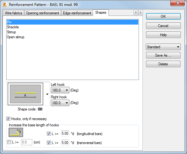 Reinforcement Pattern - Shapes tab (RC wall)