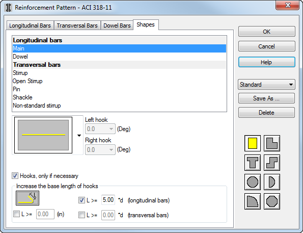 Reinforcement Pattern - Shapes tab (RC column)