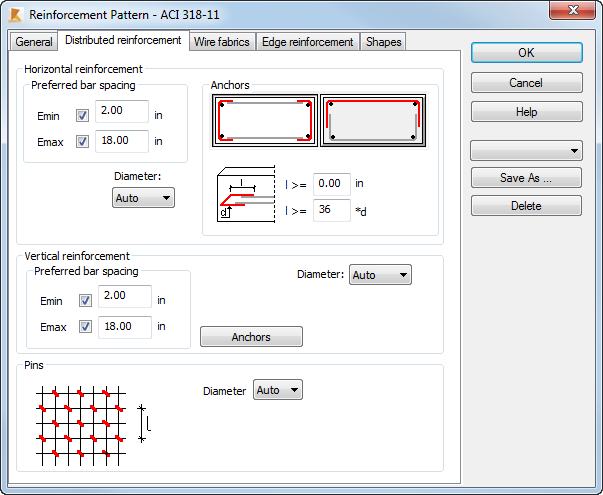 Reinforcement Pattern - Distributed reinforcement tab (RC wall)