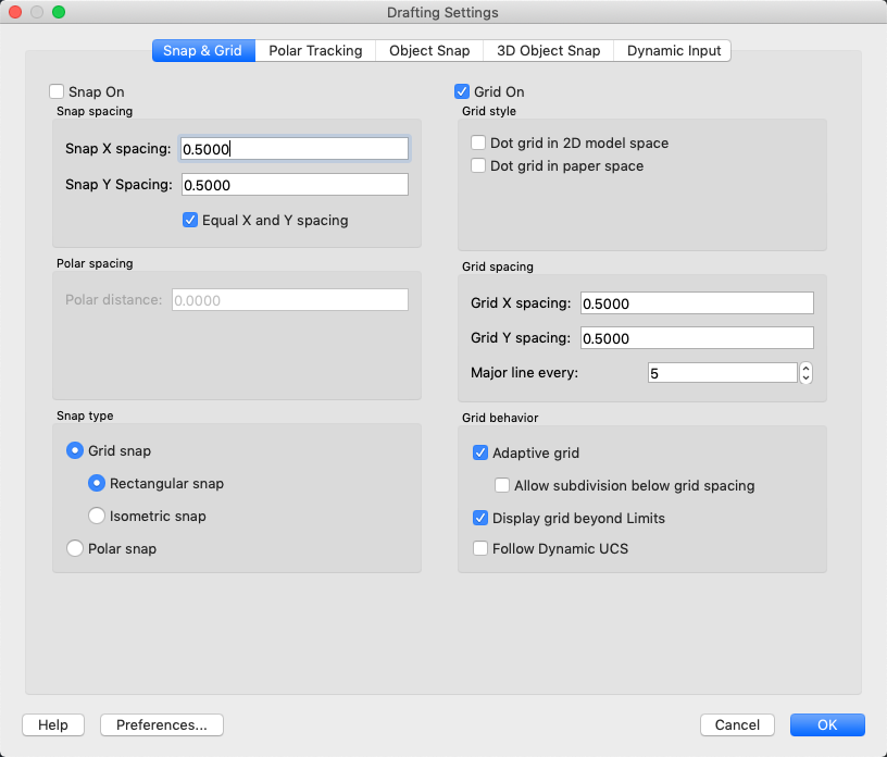 Drafting Settings Dialog Box