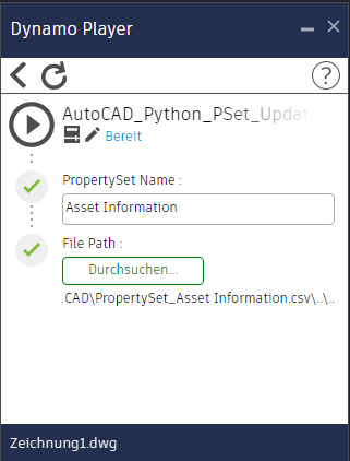 Eingabe für Diagramme über Dynamo Player