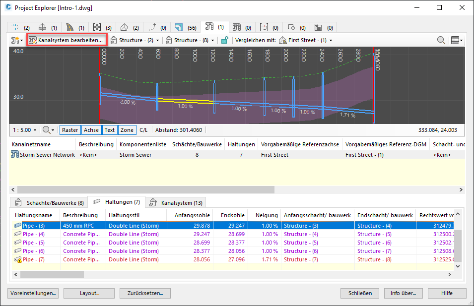 Lernprogramm: Bearbeiten des Civil 3D-Modells