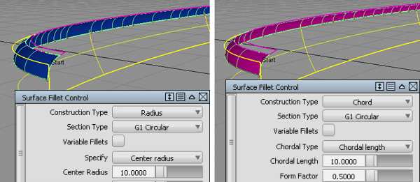 Choose the type of a fillet surface