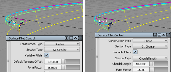 Choose the type of a fillet surface