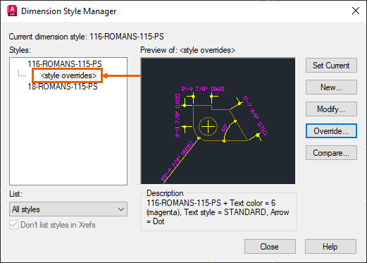 Dimension Substyles and Overrides