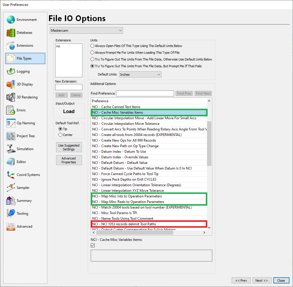 Support miscellaneous values from Mastercam