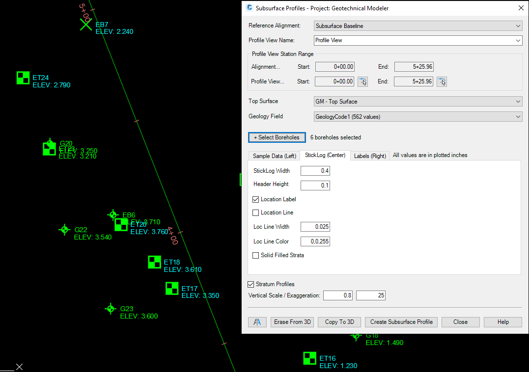 Generating a Profile View in the Geotechnical Modeler
