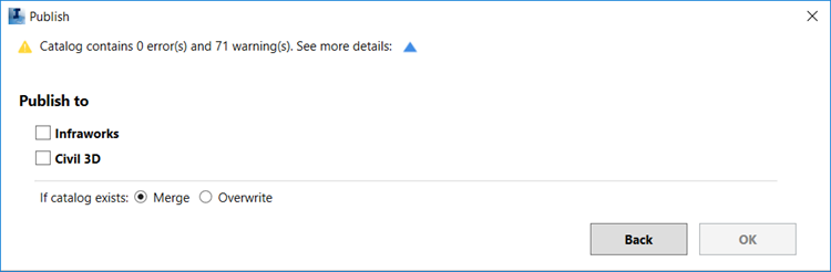 To publish a parts catalog to Autodesk InfraWorks or Autodesk Civil 3D