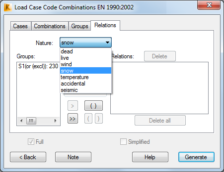 Generate Load Case Code Combinations
