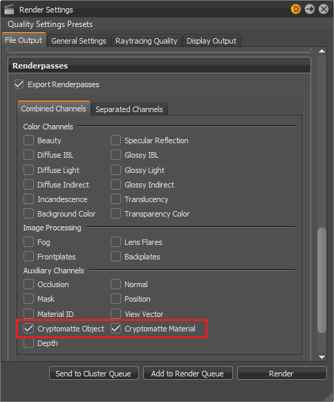 Using the Cryptomatte Options