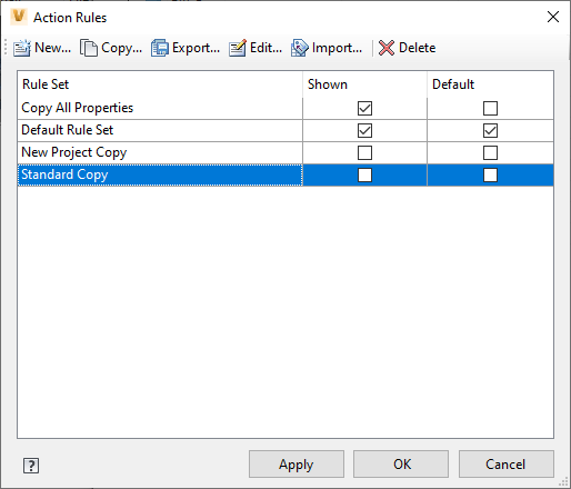 Copy Design–Manage Action Rule Sets (Workgroup and Professional)