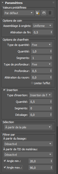 Référence de modificateur chanfrein