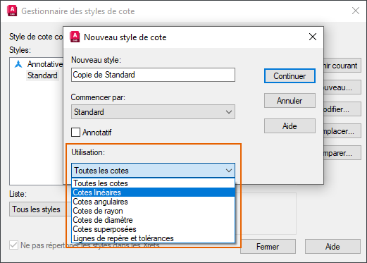 Sous-styles et remplacements de cote