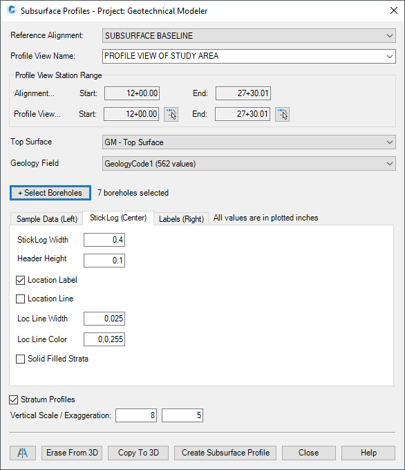 Generating a Profile View in the Geotechnical Modeler