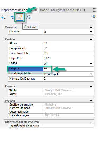 Editar propriedades do Inventor Factory