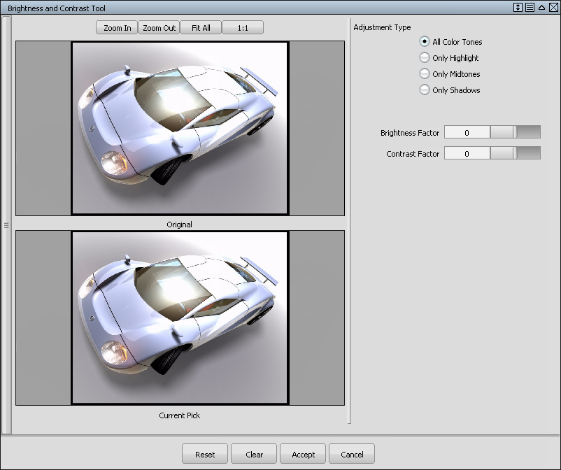 Modify brightness and contrast in an image