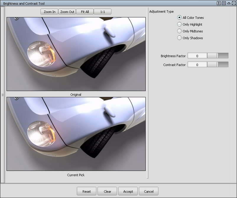 Modify brightness and contrast in an image