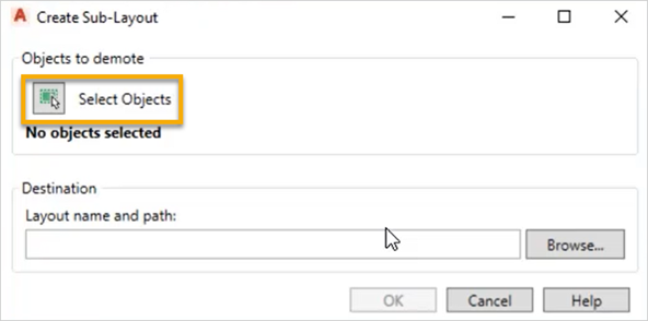 Create a sub-layout of selected assets in AutoCAD