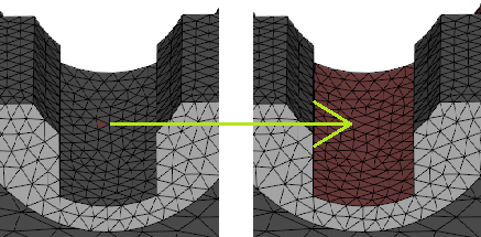 To expand selection to all triangles on the same surface