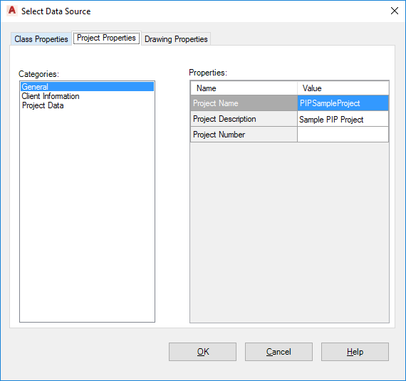 Project Properties Tab (Select Data Source Dialog Box)