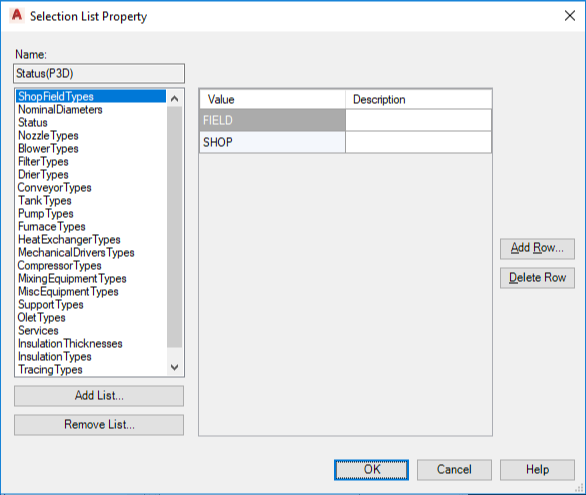 To set up a selection list