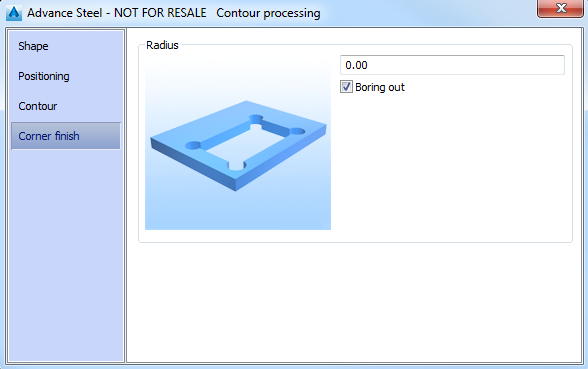 Contour Processing Dialog: Corner Finish Tab