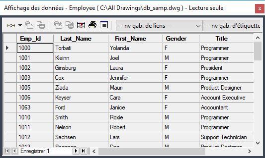 Affichage des données dans une table de base de données