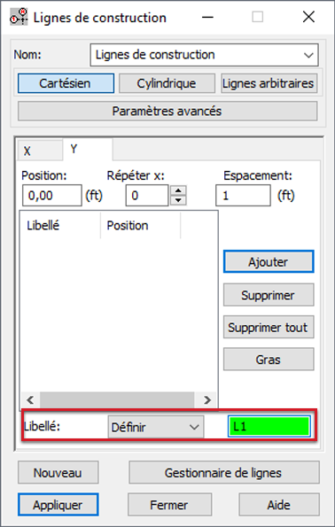 Définition de lignes de construction supplémentaires