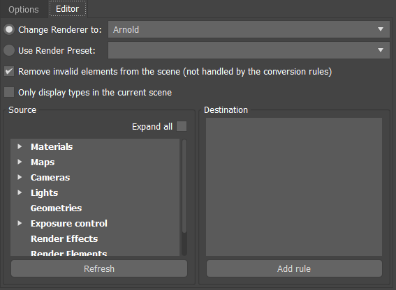 Scene Converter dialog
