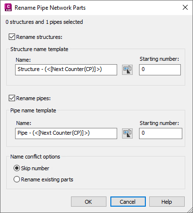 Renaming Pipe Network Parts