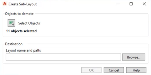 Create a sub-layout of selected assets in AutoCAD