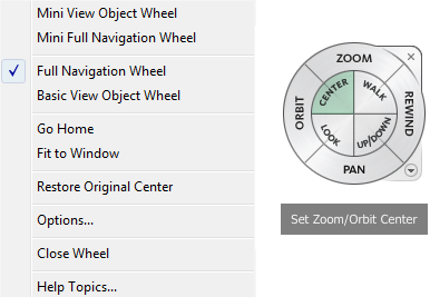 SteeringWheels menu options
