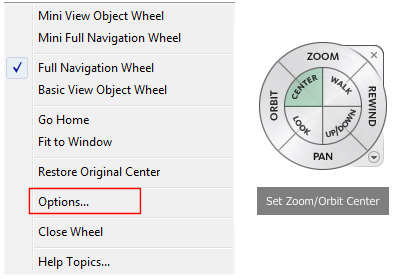 SteeringWheels Options dialog
