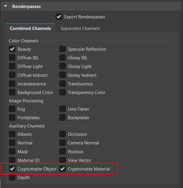 Using the Cryptomatte Options