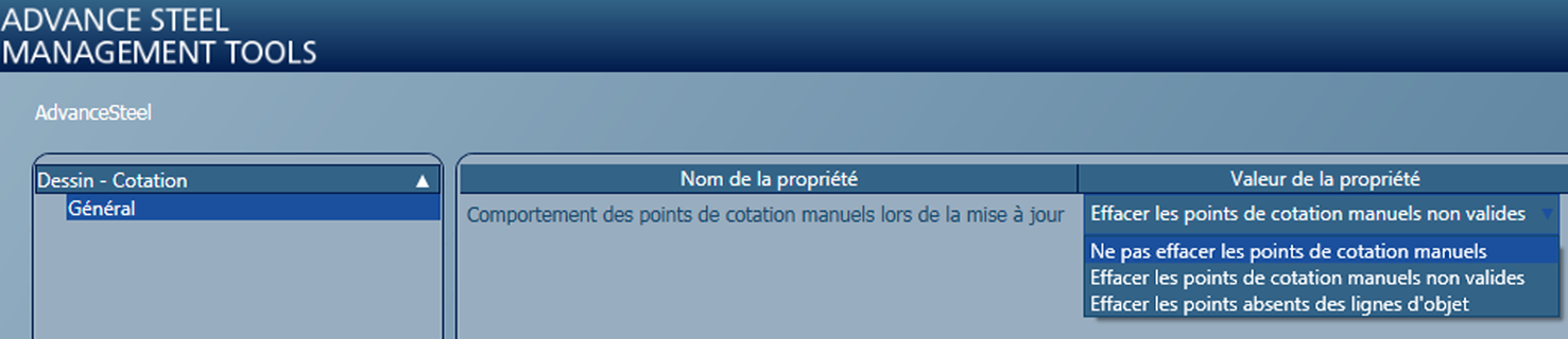 Option par défaut Comportement des points de cotation manuels lors de ...