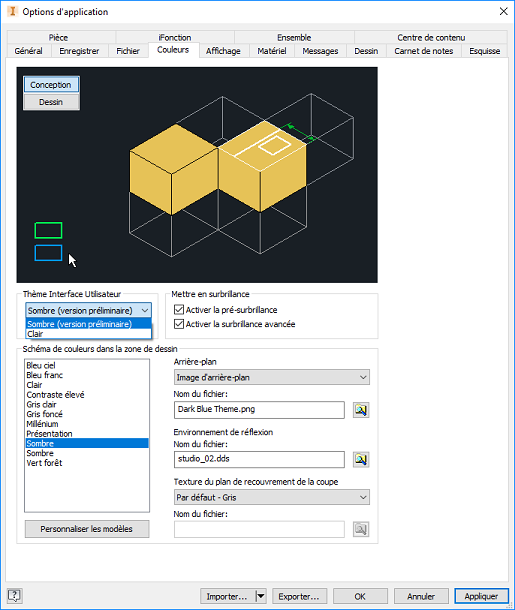 Thème foncé d’Inventor