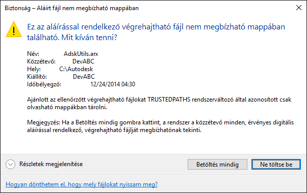 Információk a digitális aláírással ellátott egyéni programfájlok ...