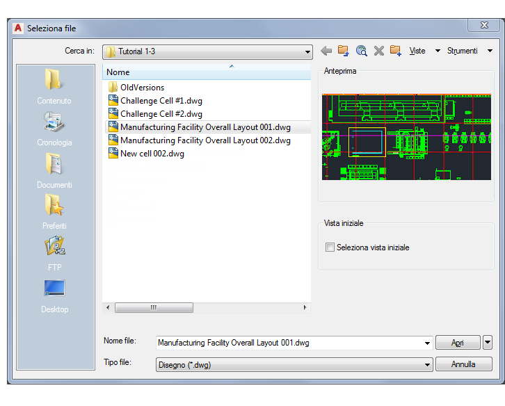 Apertura del layout in 2D e download di asset