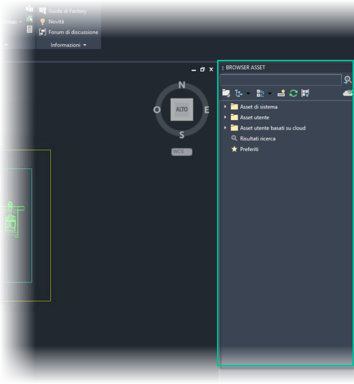 Apertura del layout in 2D e download di asset