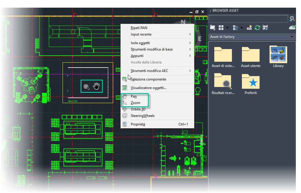 Apertura del layout in 2D e download di asset