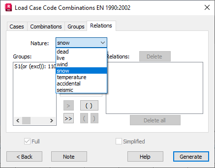 Generate Load Case Code Combinations