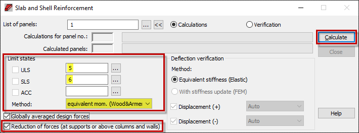 Set Calculation Options - Required Reinforcement