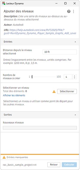 Entrée pour un graphique à partir du Lecteur Dynamo