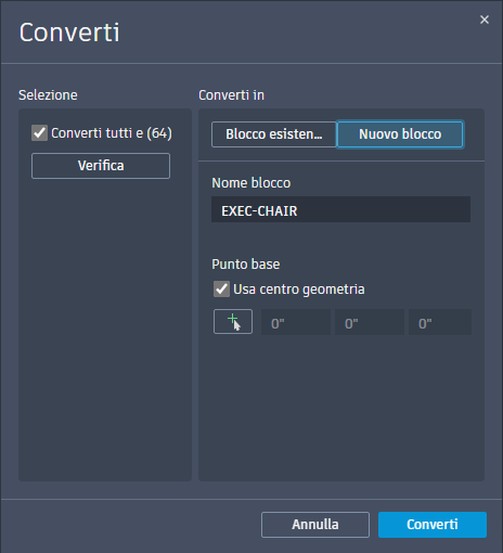 Blocchi intelligenti: Ricerca e Converti
