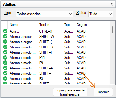 Para personalizar as teclas de atalho