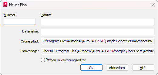Dialogfeld Neuer Plan