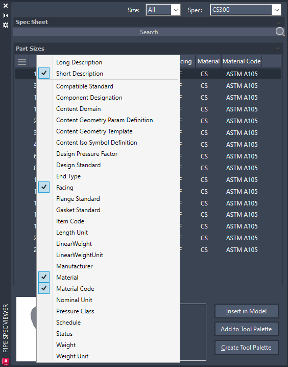 AutoCAD Plant 3D 2026 Help | Pipe Spec Viewer Column Customization ...