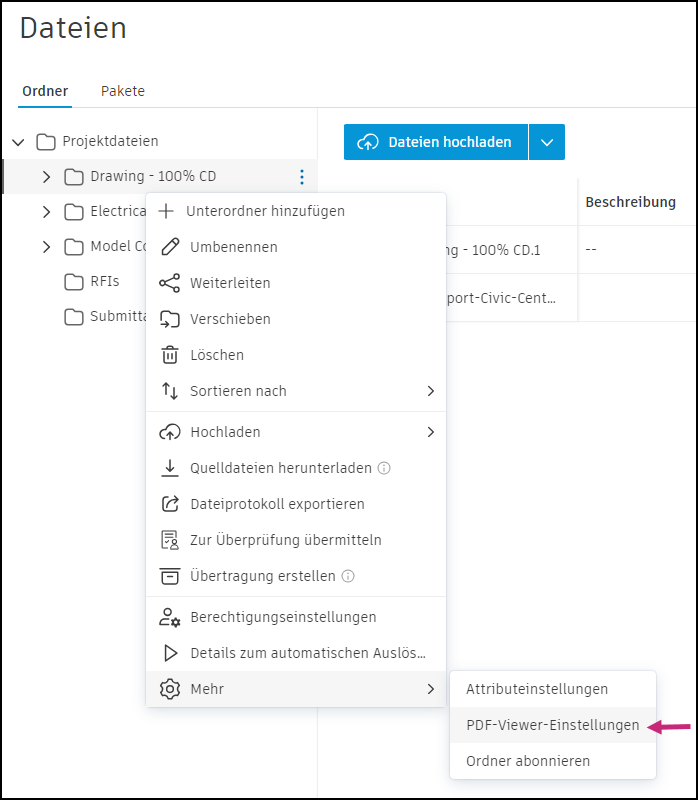Viewer-Einstellungen für PDF-Dateien